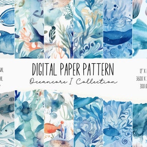 Oceancore Floral Pattern Digital Paper Set, Ocean Pattern, Ocean ...