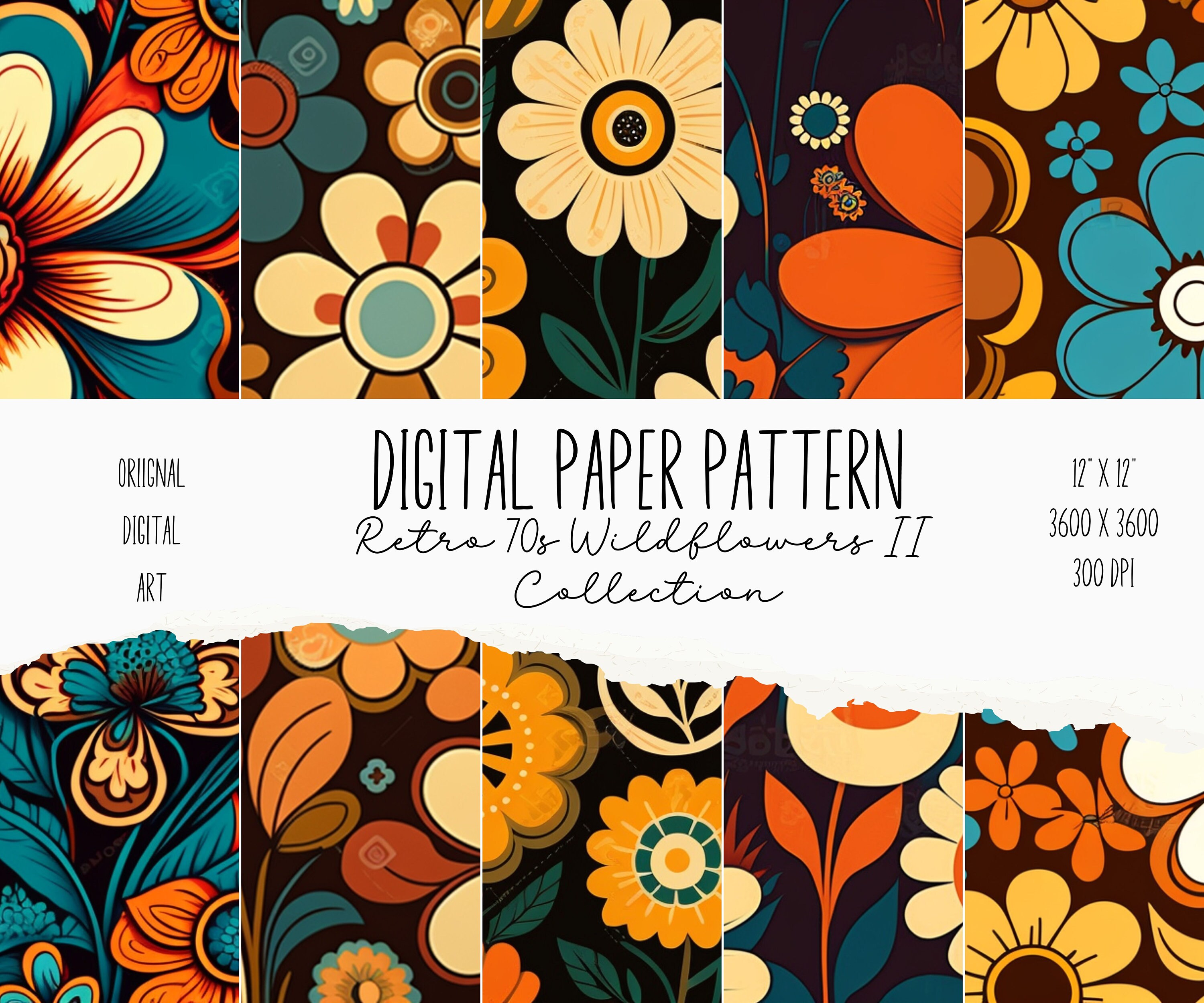 Retro 70s Wildflowers II Digital Paper Set Retro Flowers - Etsy