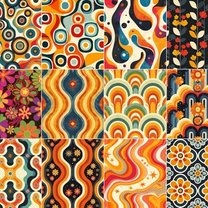 Retro Groovy Pattern Digital Paper Set, Retro 70s Hippie Pattern, 70s ...