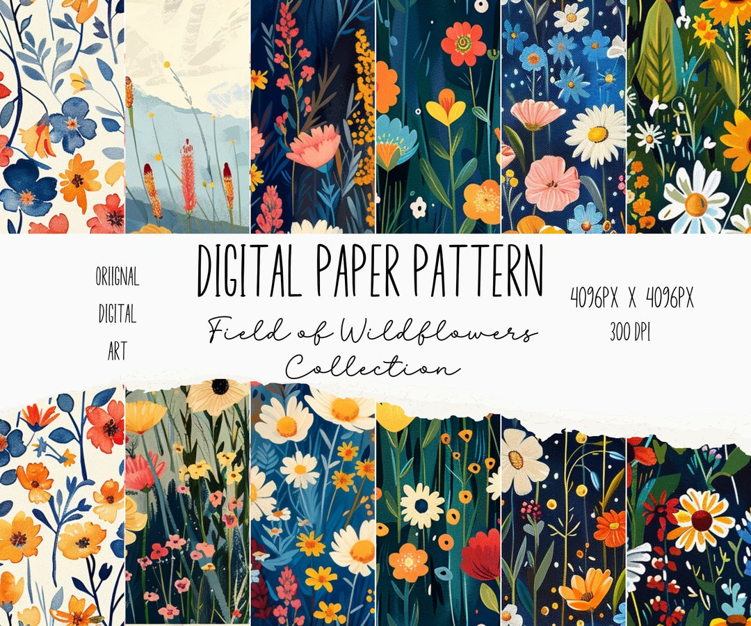 Field of Wildflower Digital Papers, 32 Spring Textured Backgrounds ...