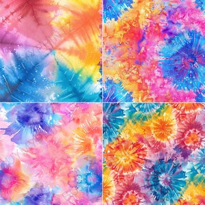 Rainbow Tie Dye Pattern Digital Paper Set, Colorful Printable Bundle ...