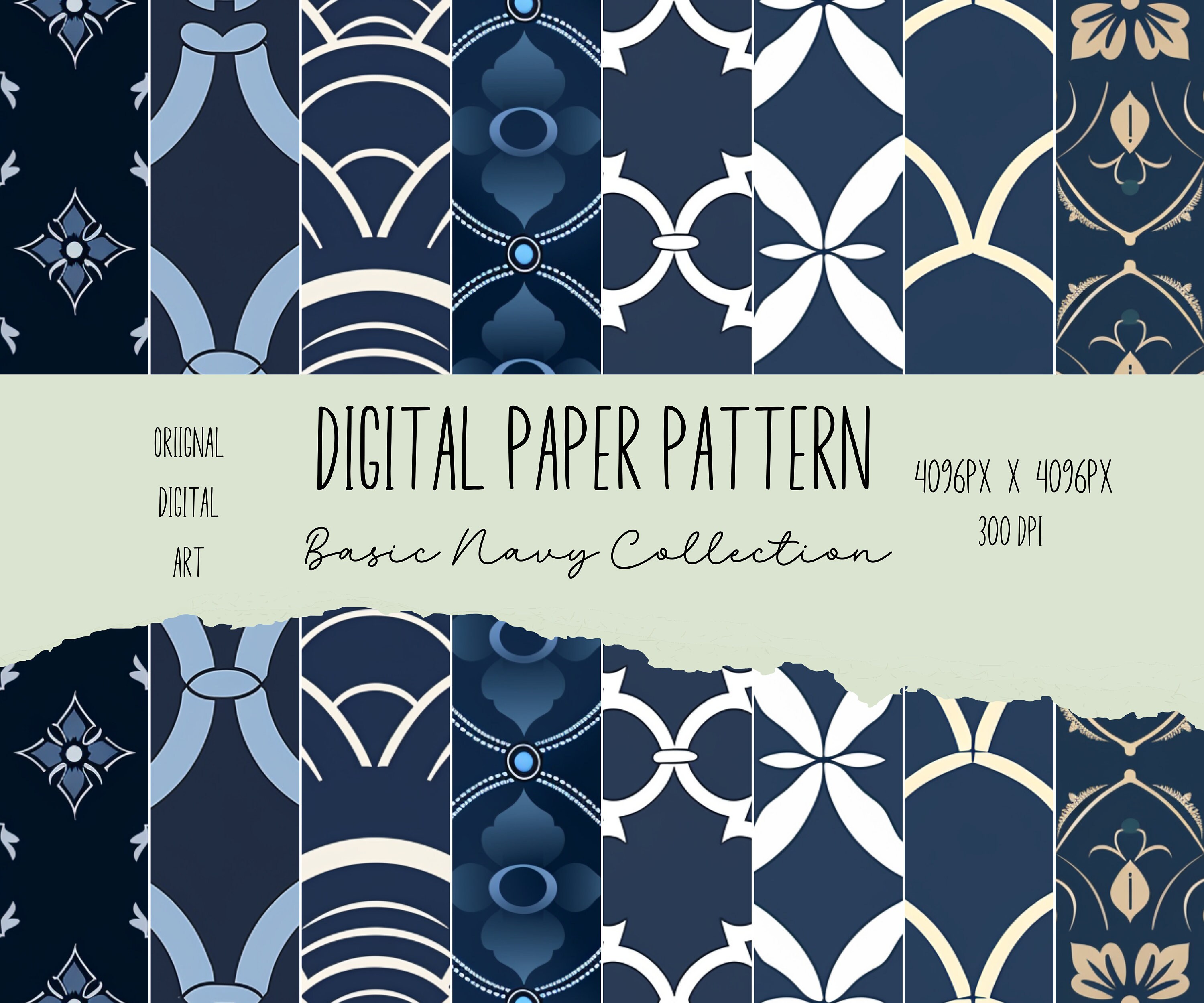 Premium Navy Background Digital Papers, Navy Seamless Pattern, Vintage ...