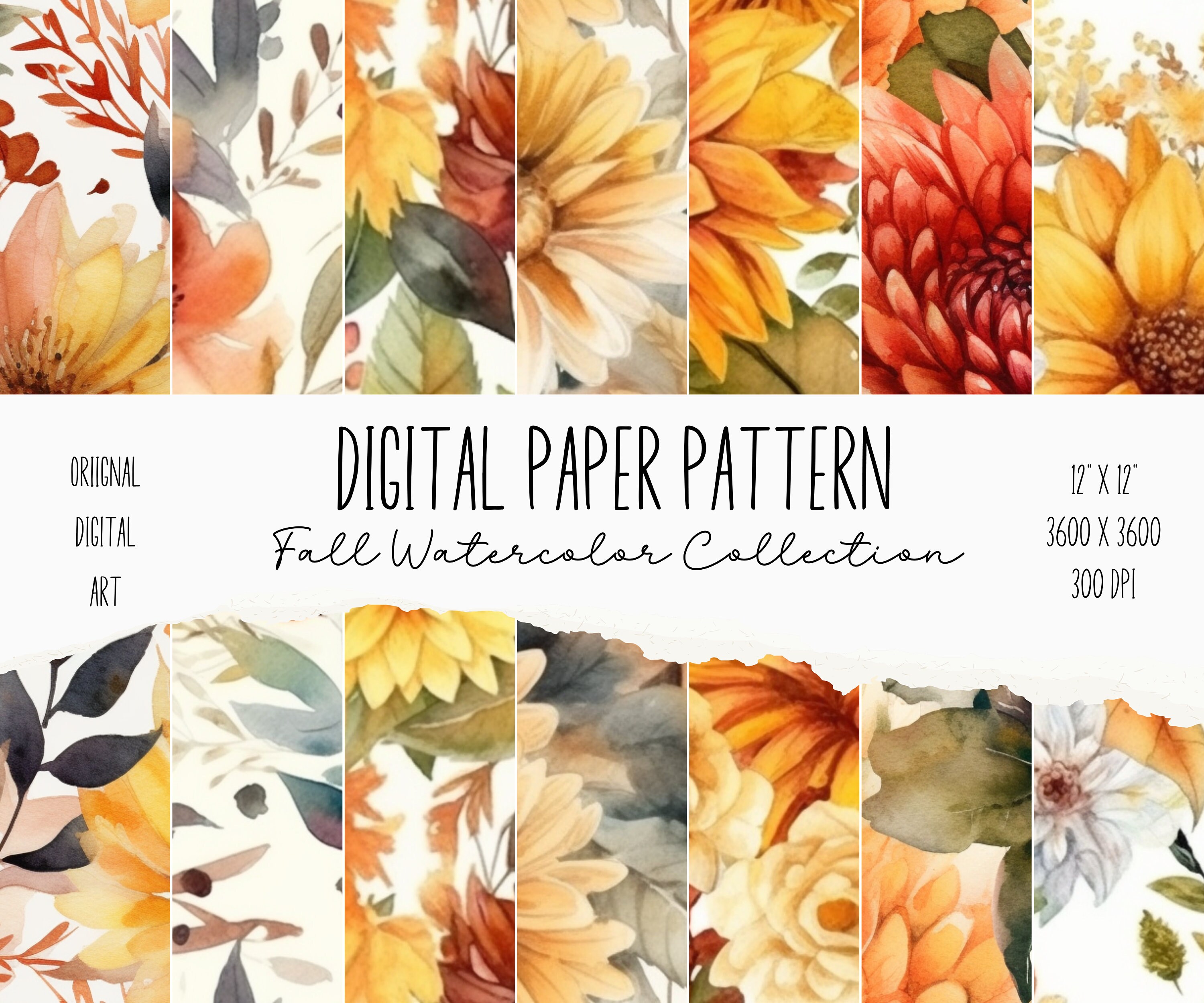 32 Fall Watercolor Digital Paper Set Fall Flowers Pattern - Etsy
