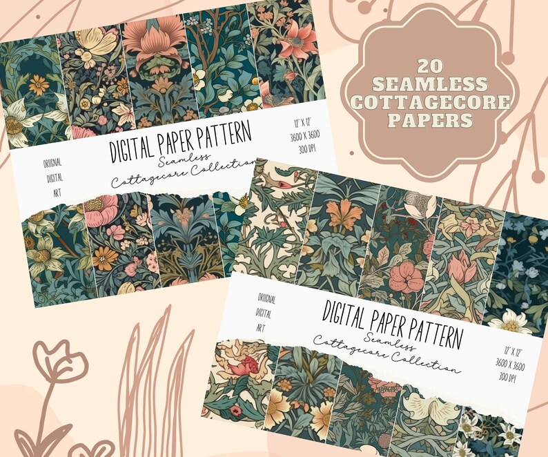 Cottagecore BUNDLE Digital Paper Set, 60 Forestcore Botanical Floral ...