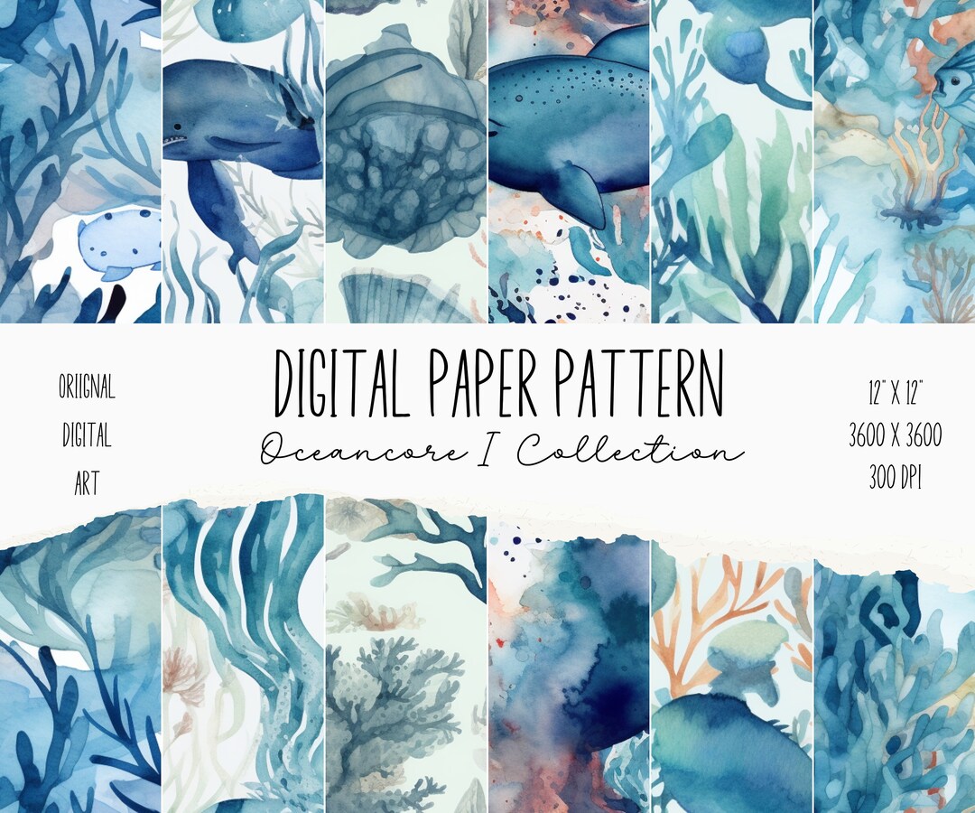 Oceancore Floral Pattern Digital Paper Set, Ocean Pattern, Ocean ...