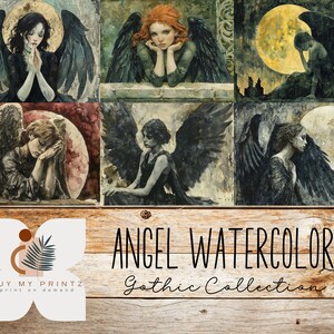 Gothic Angel Watercolor, 24 Digital Paper Pack, Grunge Gothic Angel ...