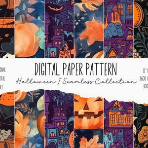 24 Halloween Seamless Digital Paper Set, Pumpkins Fall Pattern, Haunted ...