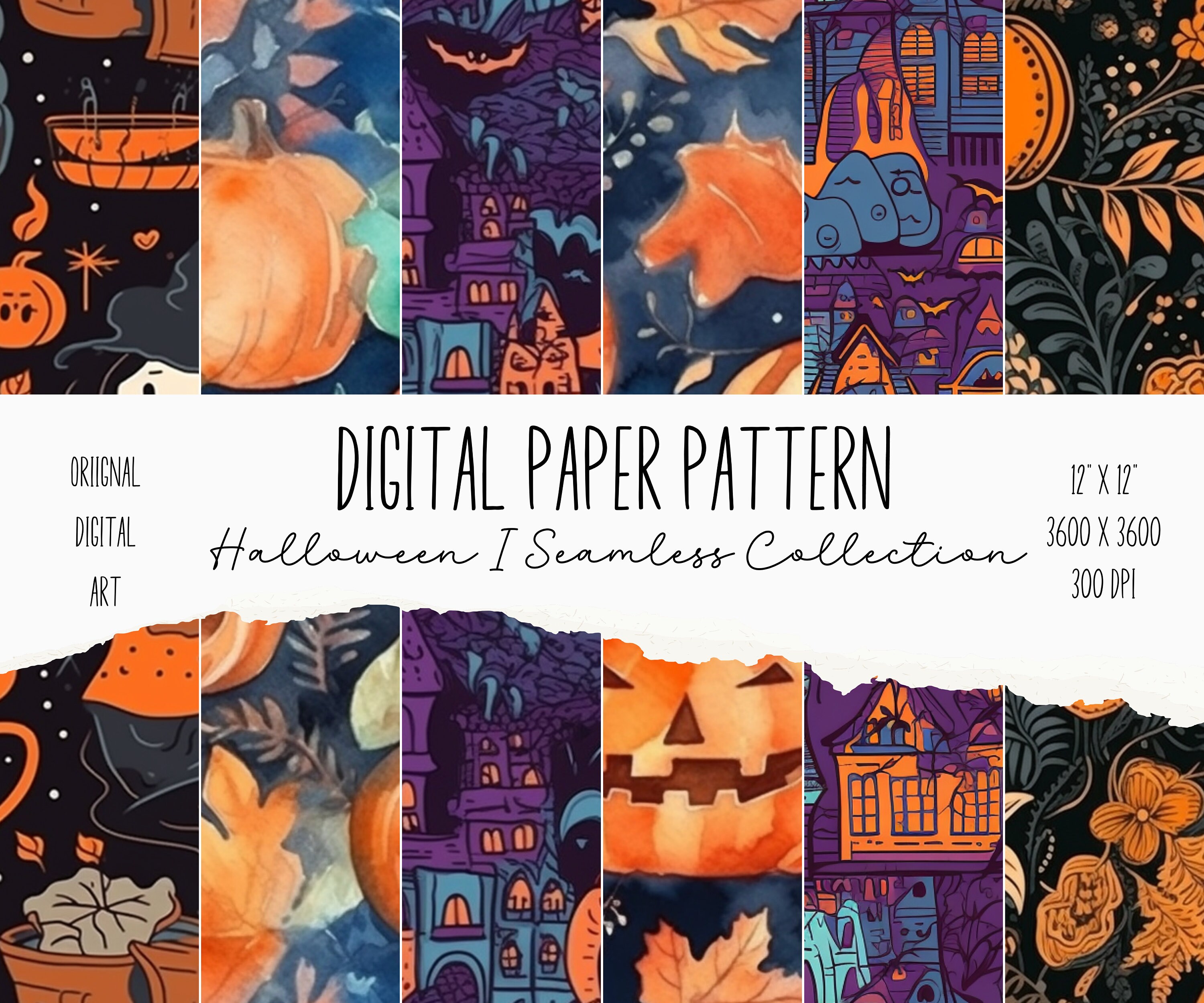24 Halloween Seamless Digital Paper Set, Pumpkins Fall Pattern, Haunted ...