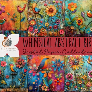 Colorful Whimsical Spring Birds Printables Mixed Media Bird Junk ...