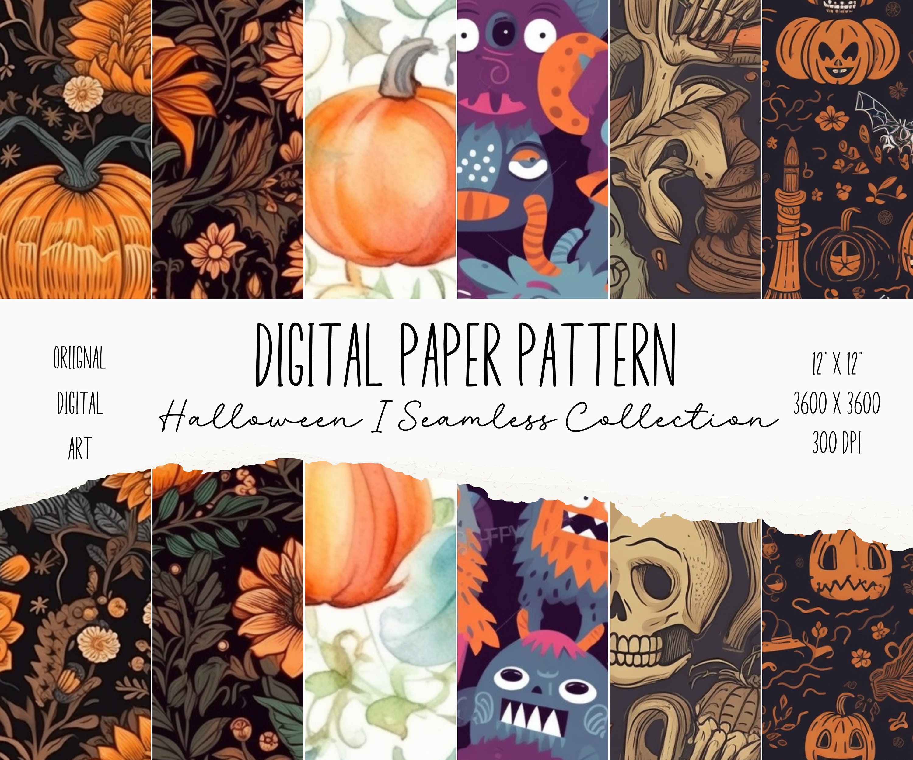 24 Halloween Seamless Digital Paper Set, Pumpkins Fall Pattern, Haunted ...
