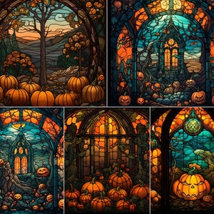 Halloween Stained Glass Digital Paper Set, Stained Glass Halloween ...