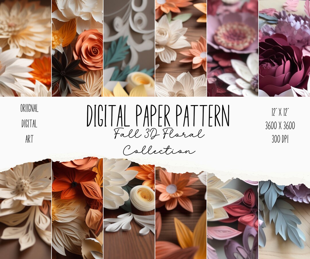 3D Autumn Flowers Digital Paper, 3D Floral Seamless Patterns, Scrapbook ...