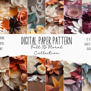 3D Autumn Flowers Digital Paper, 3D Floral Seamless Patterns, Scrapbook ...
