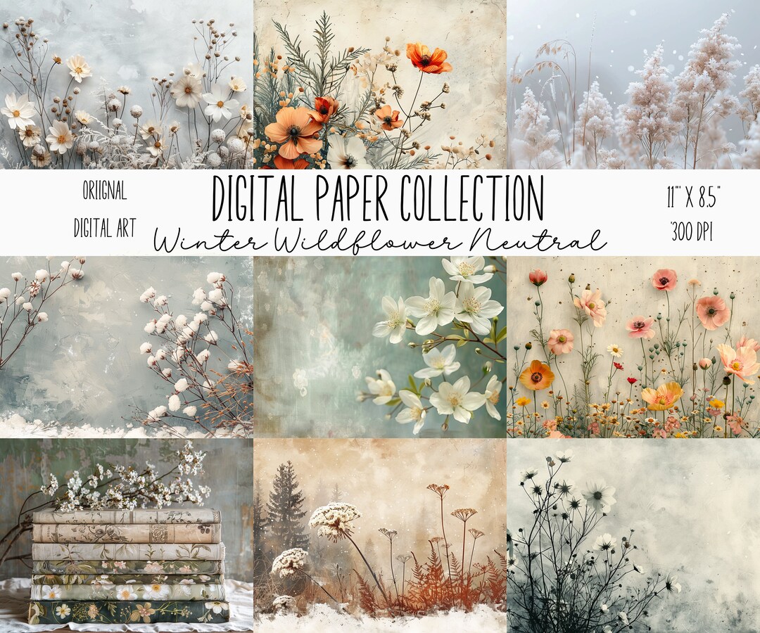 Winter Wildflower Neutral Digital Papers, 24 Winter Textured ...