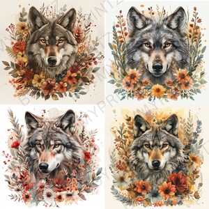 Wolf in Cottagecore Florals Clipart, Printable High Quality Pngs ...