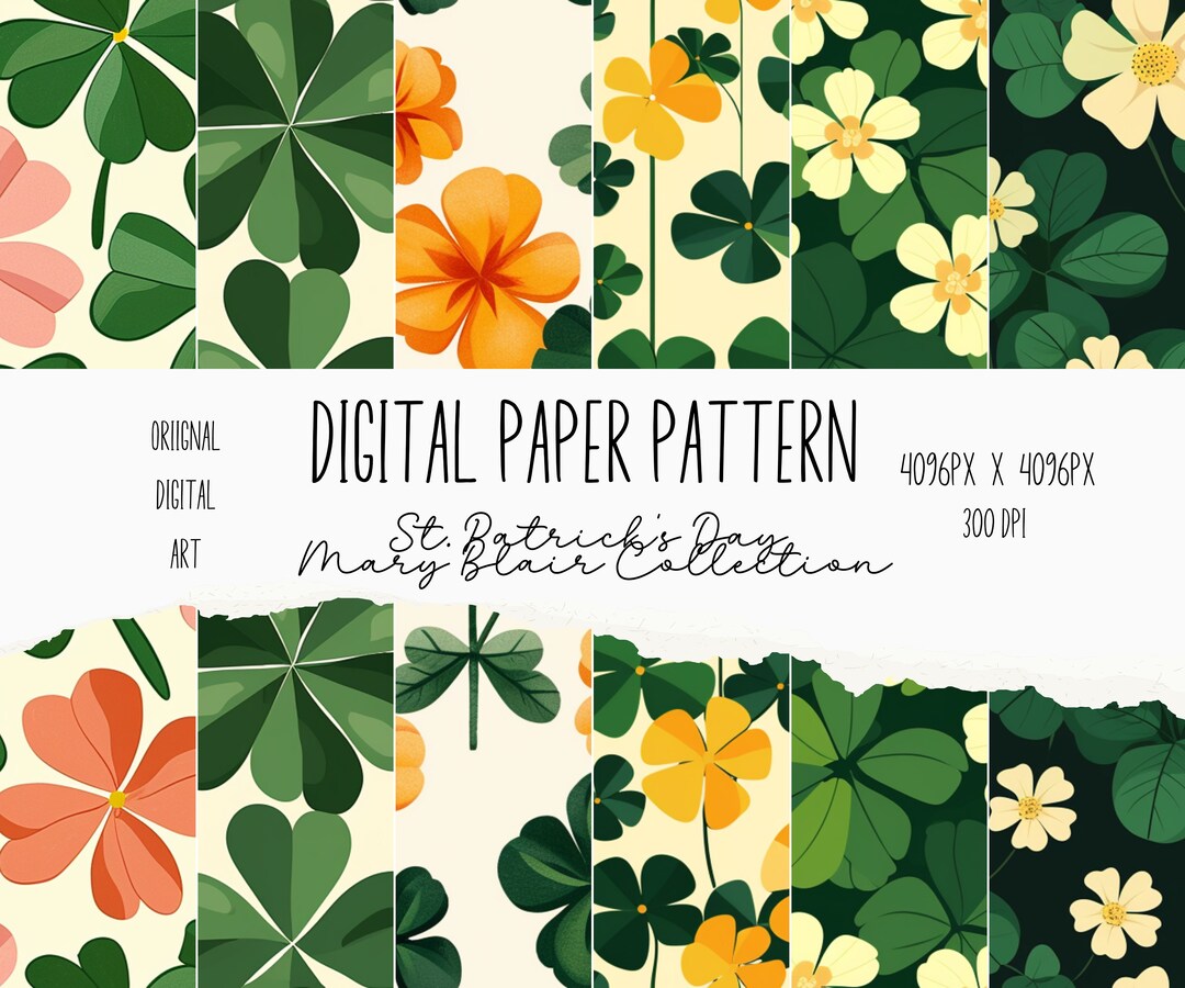 St Patricks Pattern Digital Paper PNG, Mary Blair Inspired Patterns ...
