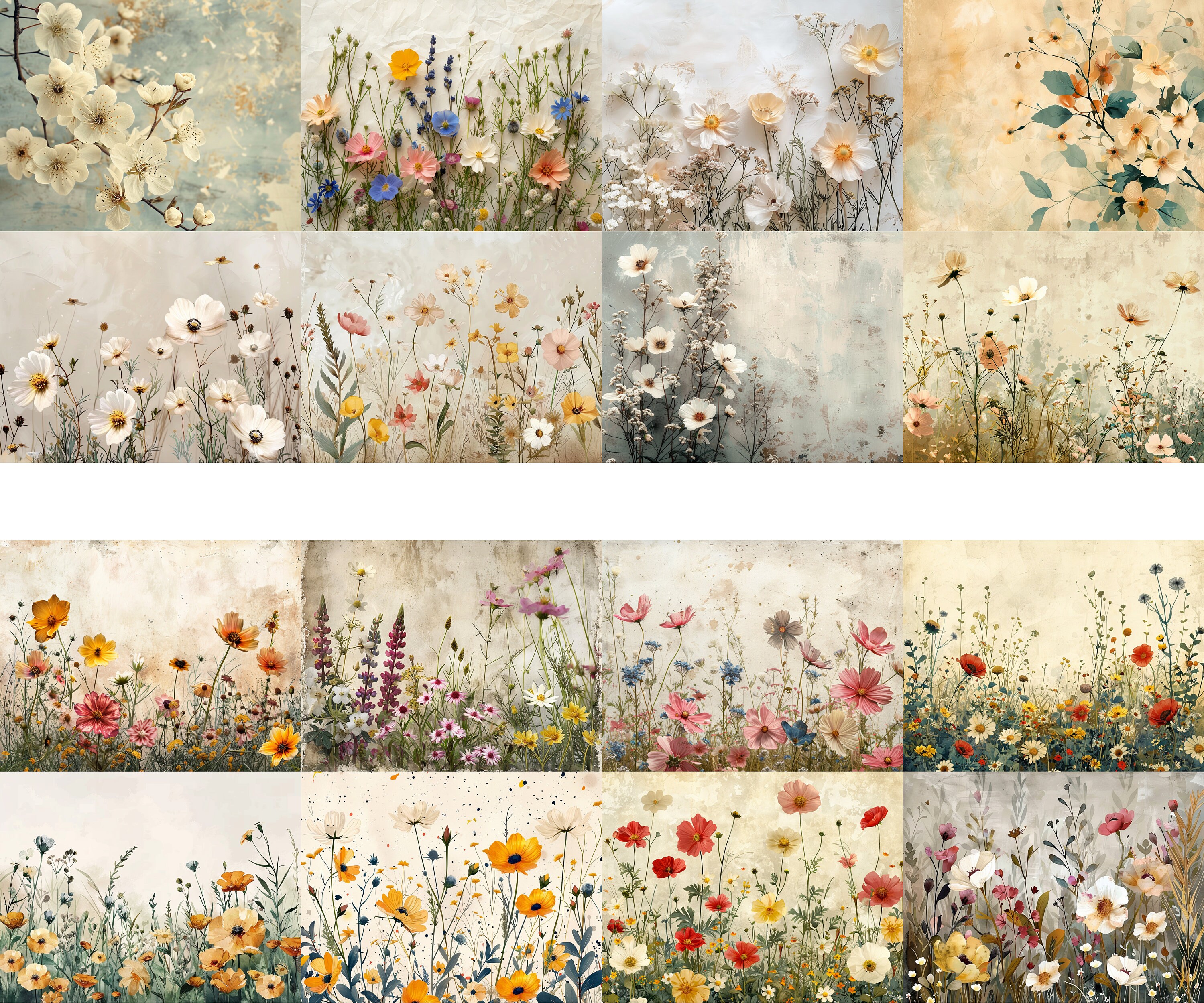 Spring Wildflower Neutral Digital Papers, 24 Spring Textured ...