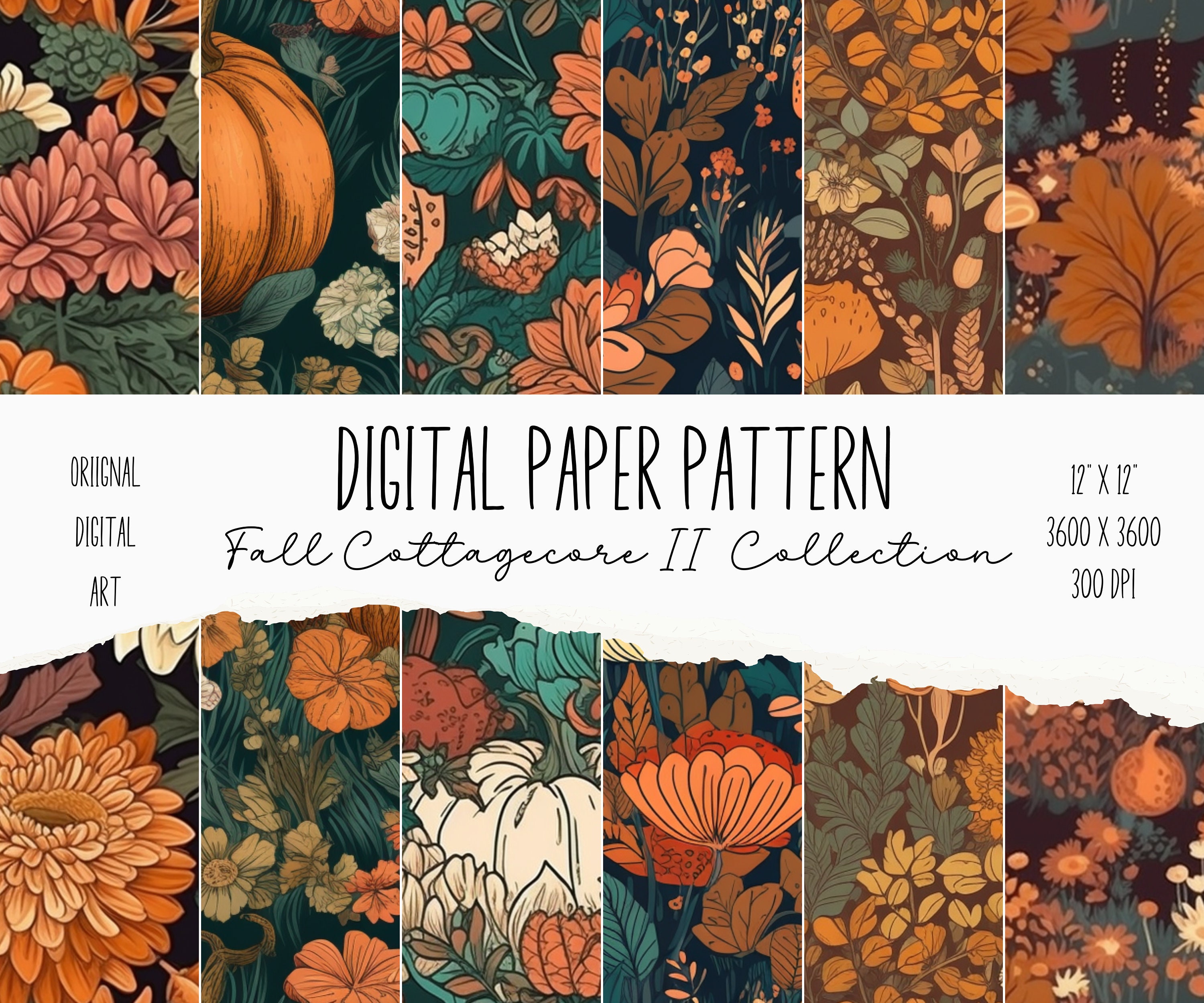 24 Fall Cottagecore II Digital Paper Set, Fall Flowers Pattern, Autumn ...
