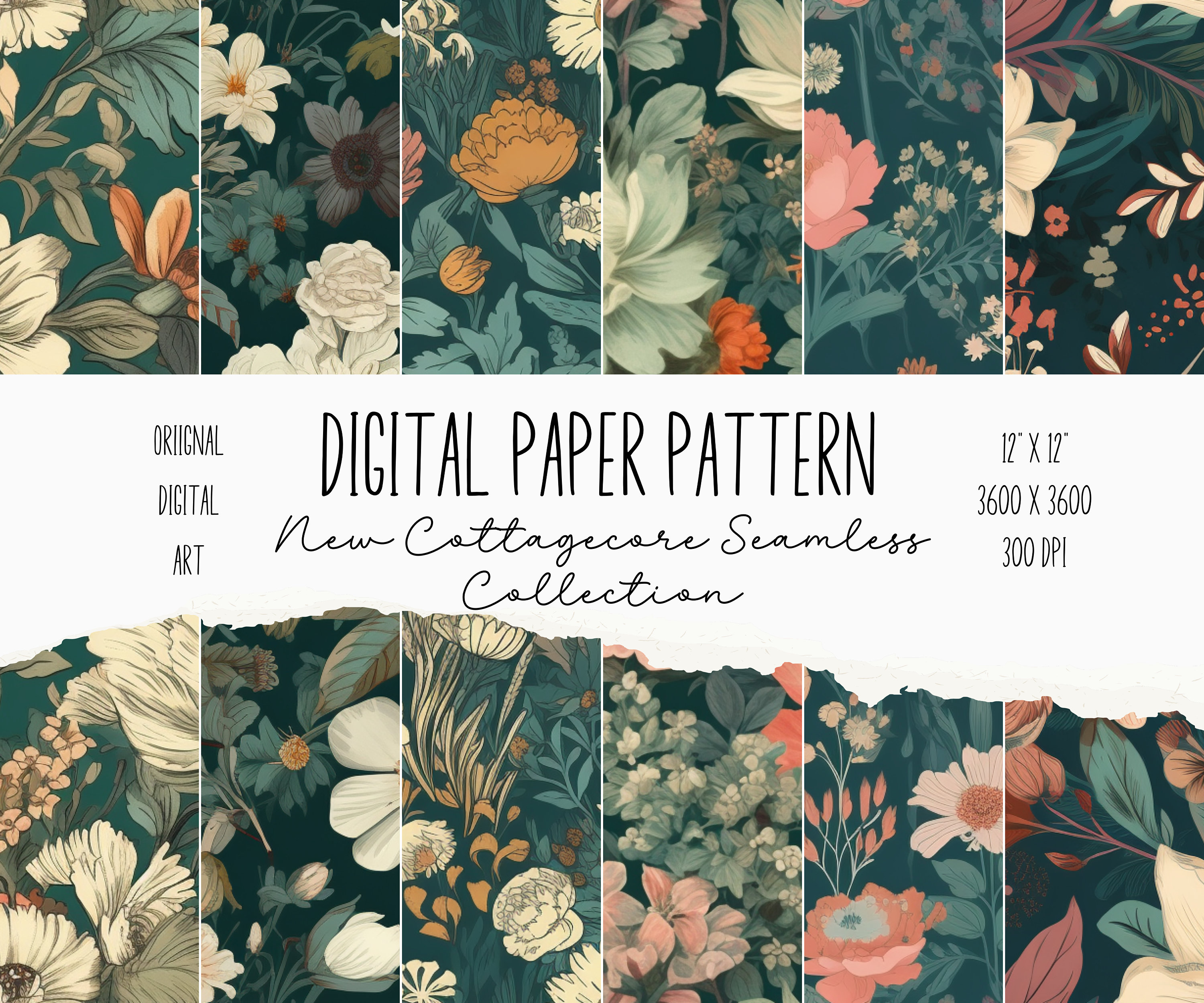 New Cottagecore Digital Paper Set, Forestcore Pattern, Botanical Floral ...