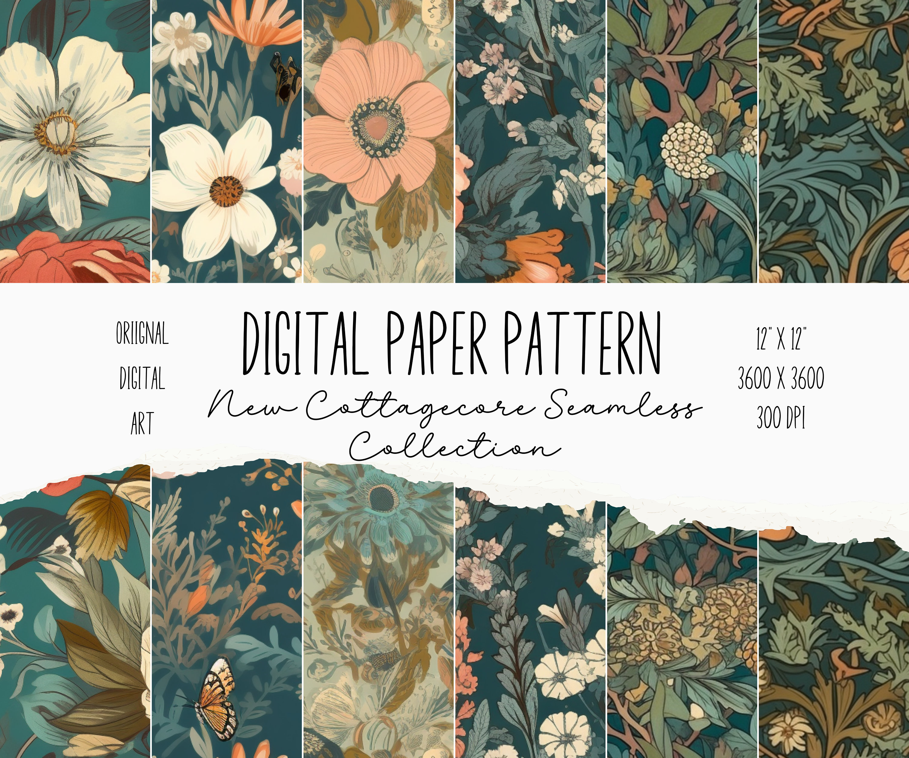 New Cottagecore Digital Paper Set, Forestcore Pattern, Botanical Floral ...
