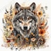 Wolf in Cottagecore Florals Clipart, Printable High Quality Pngs ...