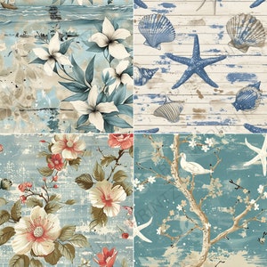 24 Shabby Chic Coastal Watercolor Digital Paper Seamless Shabby Chic ...