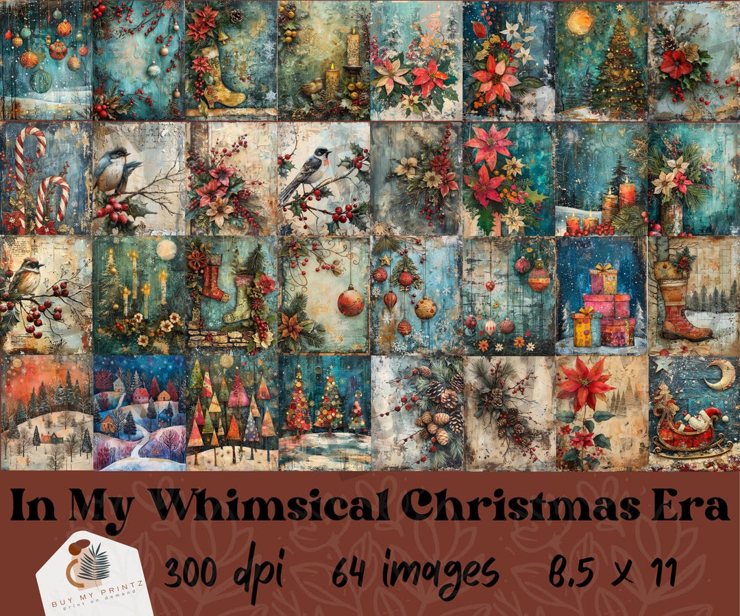 In My Whimsical Christmas Era Digital Paper, Xmas Floral Pattern PNG ...