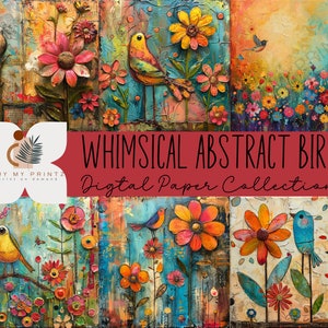 Colorful Whimsical Spring Birds Printables Mixed Media Bird Junk ...