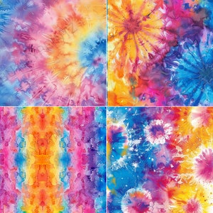Rainbow Tie Dye Pattern Digital Paper Set, Colorful Printable Bundle ...