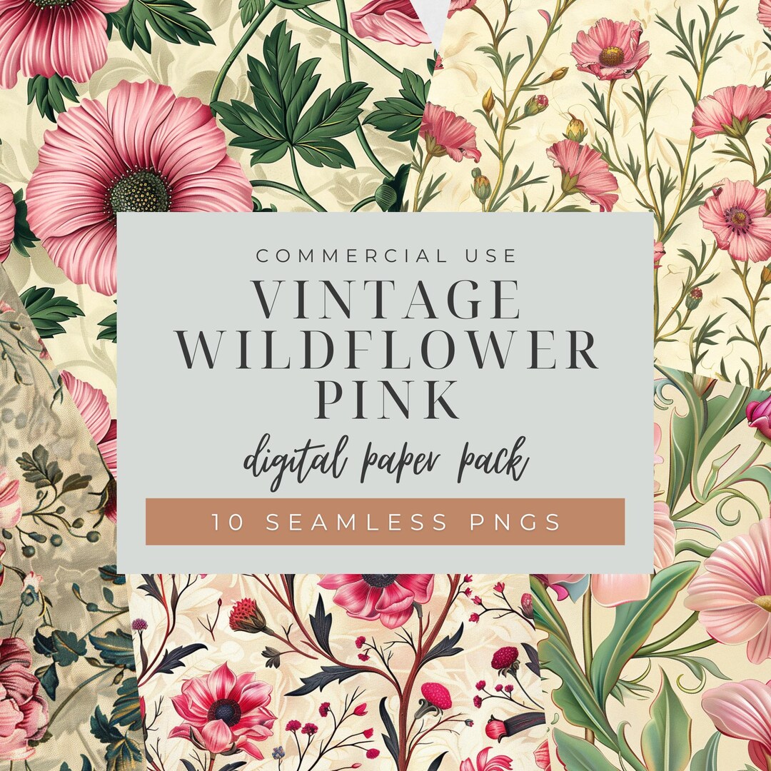 Vintage Pink Floral Digital Paper 19th Century Bundle Coquette ...