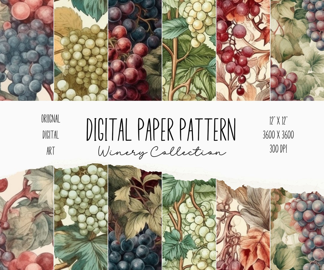 Winery Pattern Digital Paper Set, Grapevines Pattern, Vineyard Pattern ...