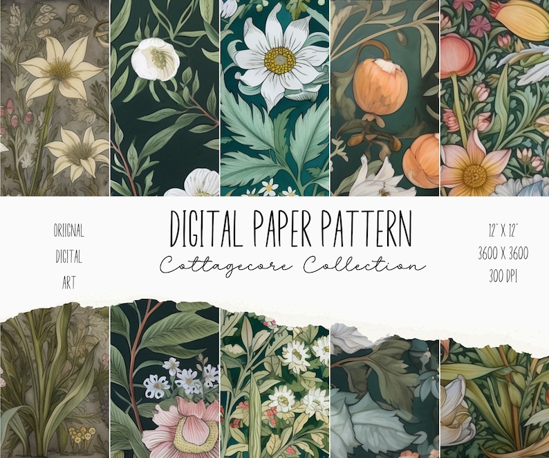 Cottagecore Pattern Digital Paper Set, Forestcore Pattern, Botanical ...