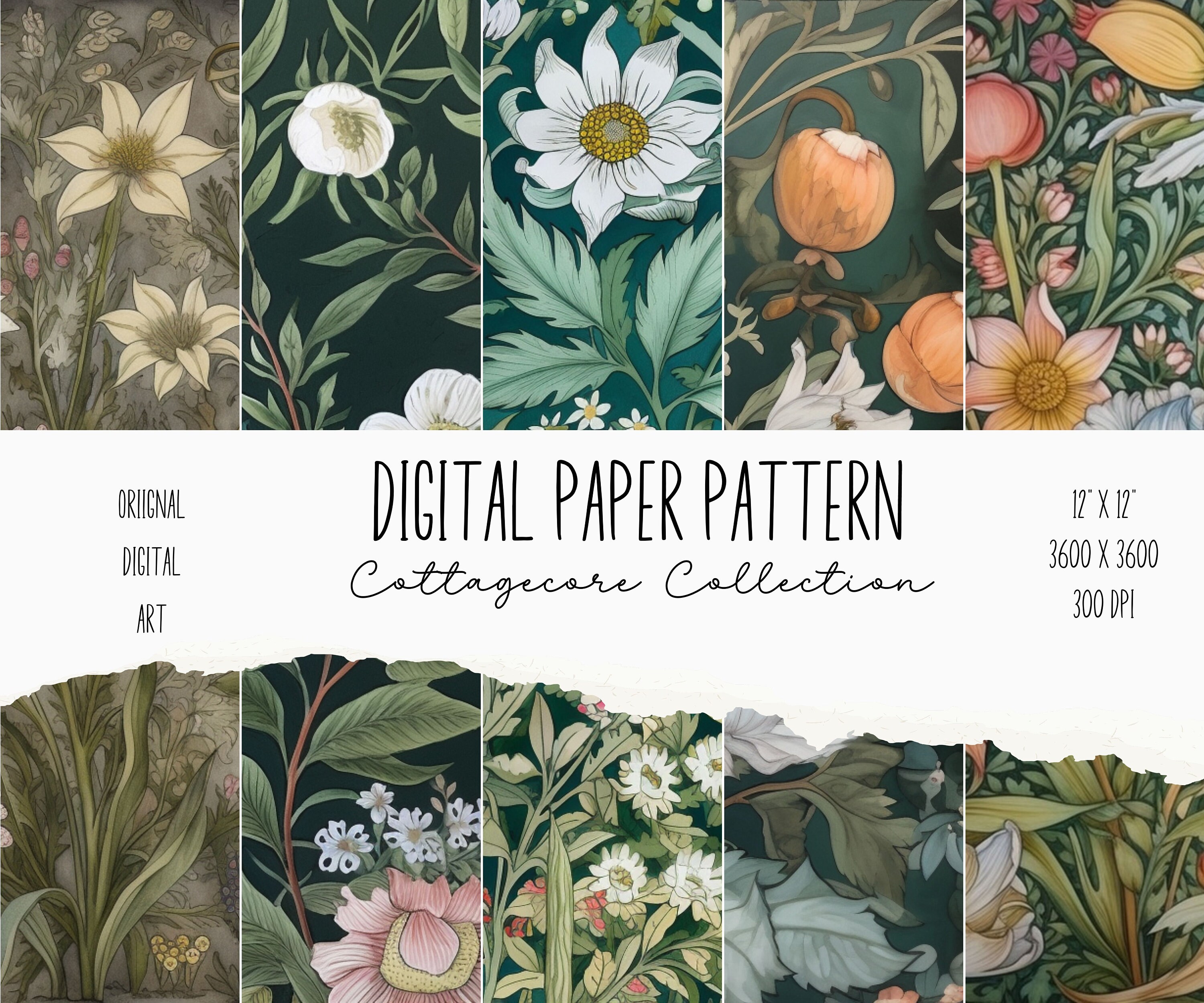 Cottagecore Pattern Digital Paper Set, Forestcore Pattern, Botanical ...