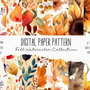 32 Fall Watercolor Digital Paper Set, Fall Flowers Pattern, Autumn ...
