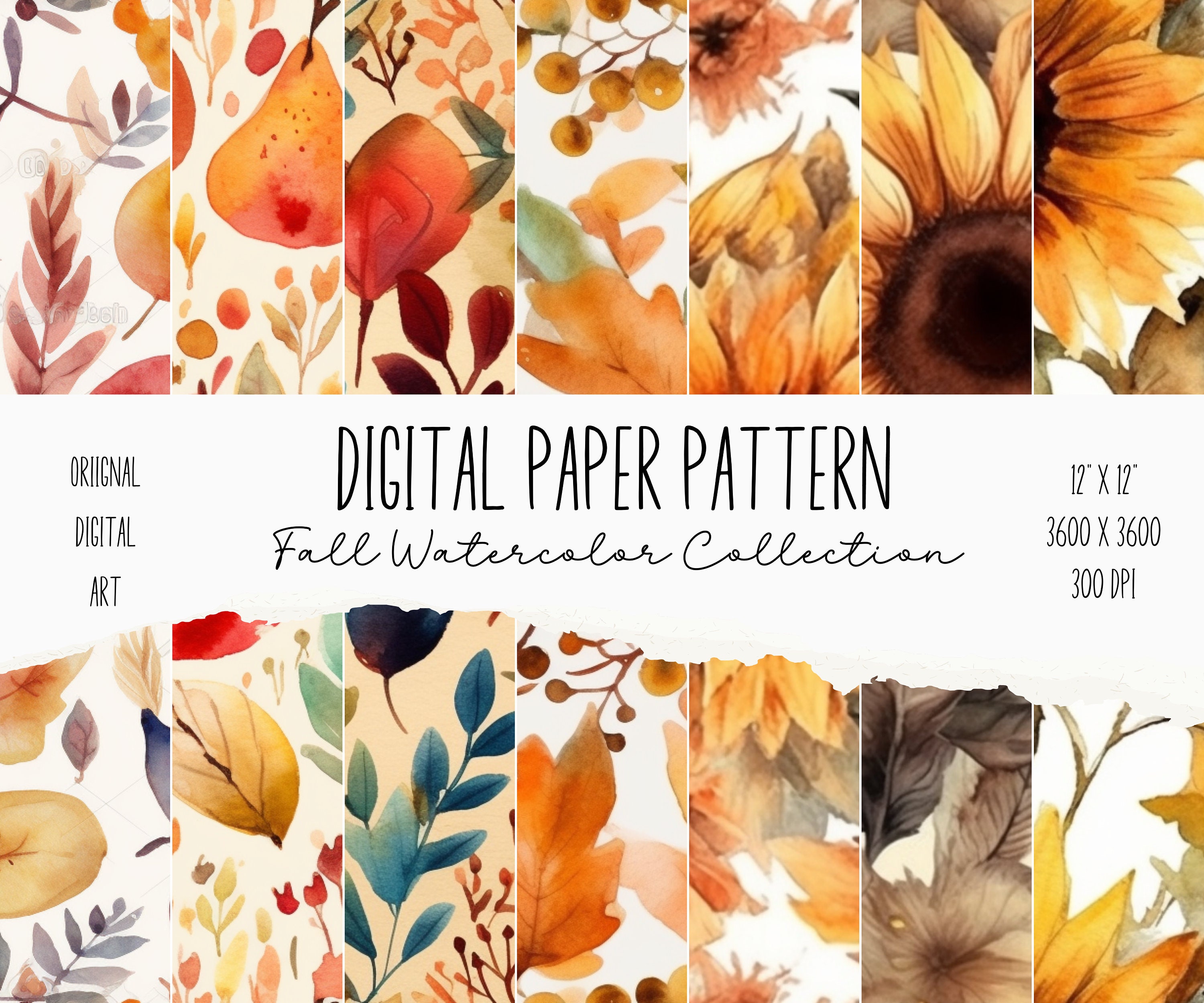32 Fall Watercolor Digital Paper Set Fall Flowers Pattern - Etsy