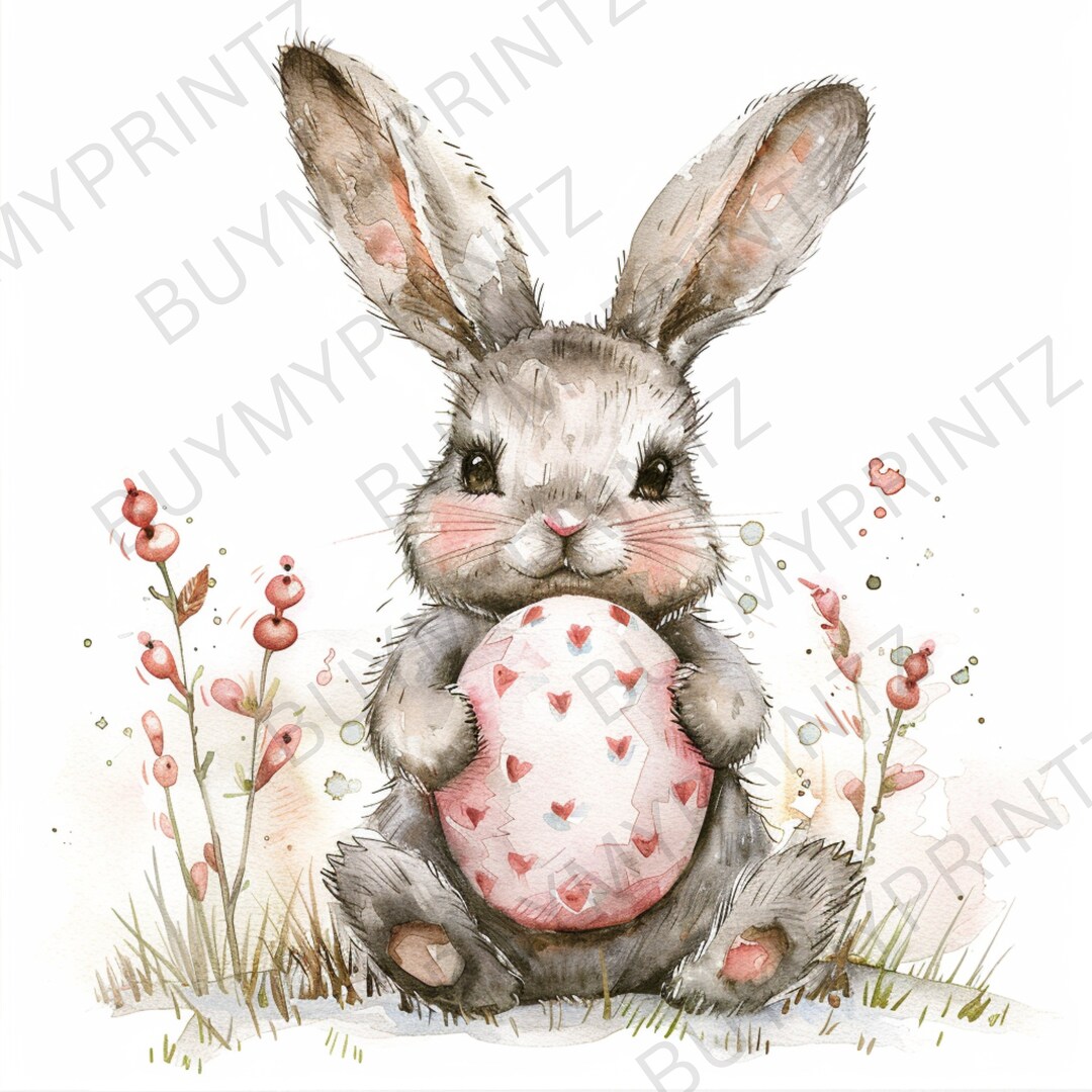 Cute Vintage Easter Bunny Clipart, Printable File, 12 High Quality Pngs ...