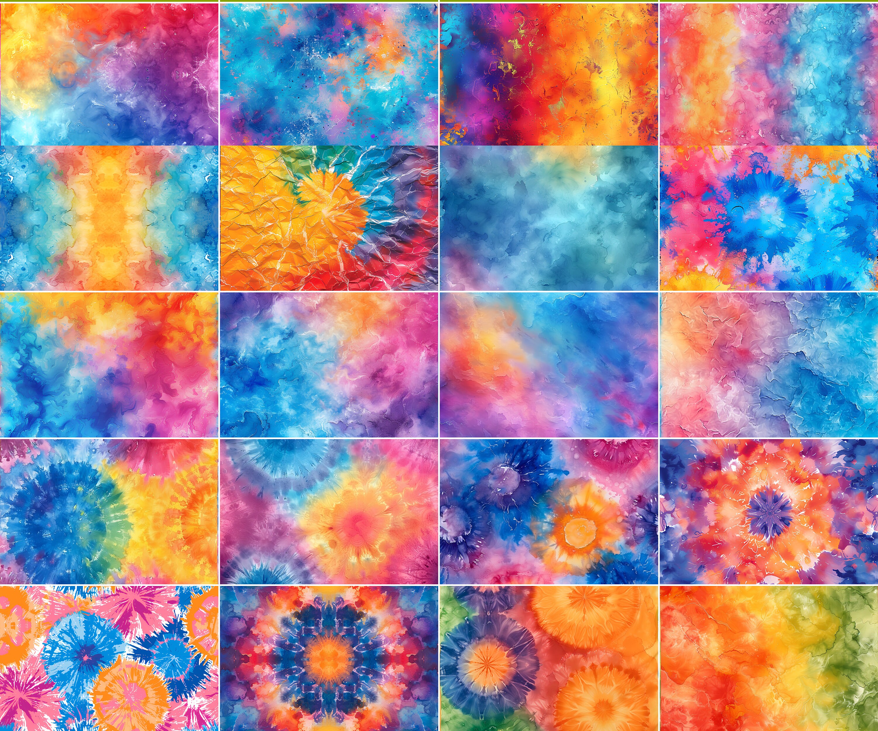 Tie Dye Pattern Digital Paper Set, Colorful Printable Bundle, Digital ...
