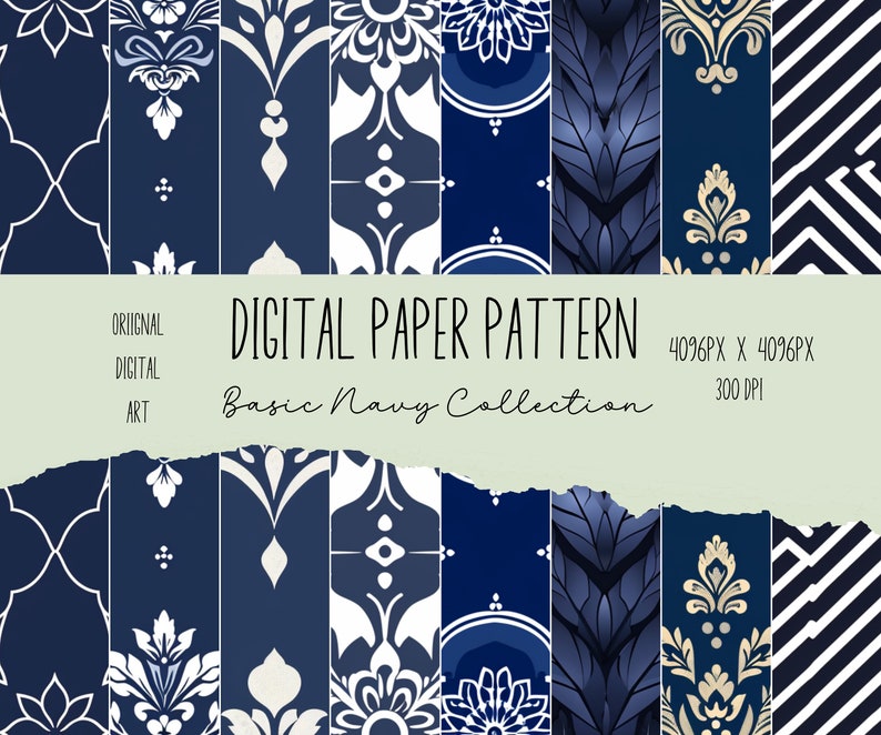 Premium Navy Background Digital Papers, Navy Seamless Pattern, Vintage ...