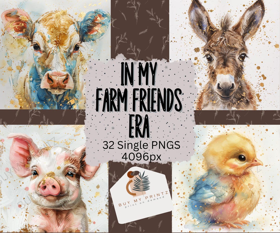 In My Farm Friends Digital Paper Set, Vintage Farm Animal Printable ...