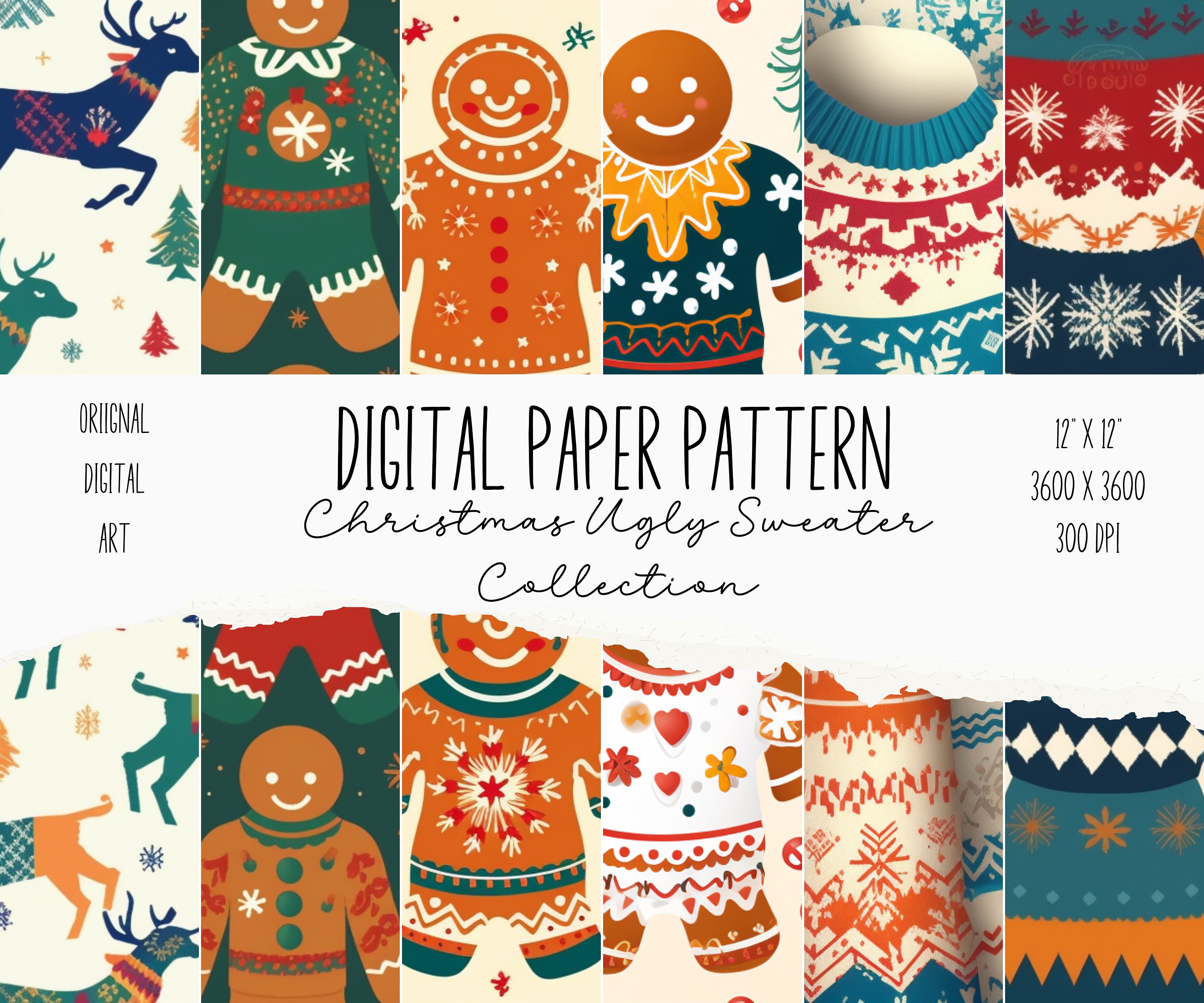 Ugly Christmas Sweater Digital Paper, Ugly Sweaters PNG, Christmas ...