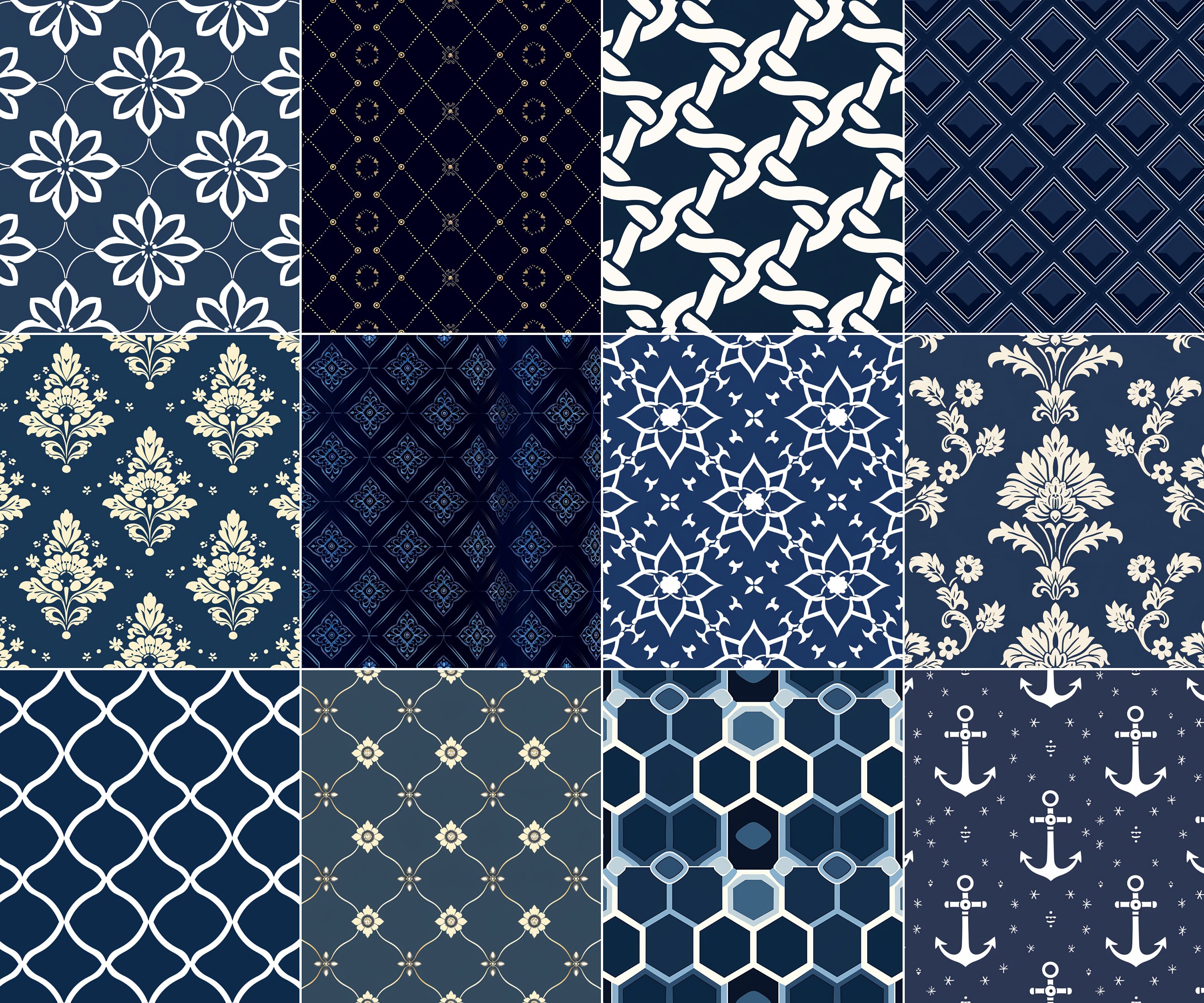 Premium Navy Background Digital Papers, Navy Seamless Pattern, Vintage ...