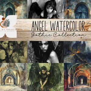 Gothic Angel Watercolor, 24 Digital Paper Pack, Grunge Gothic Angel ...