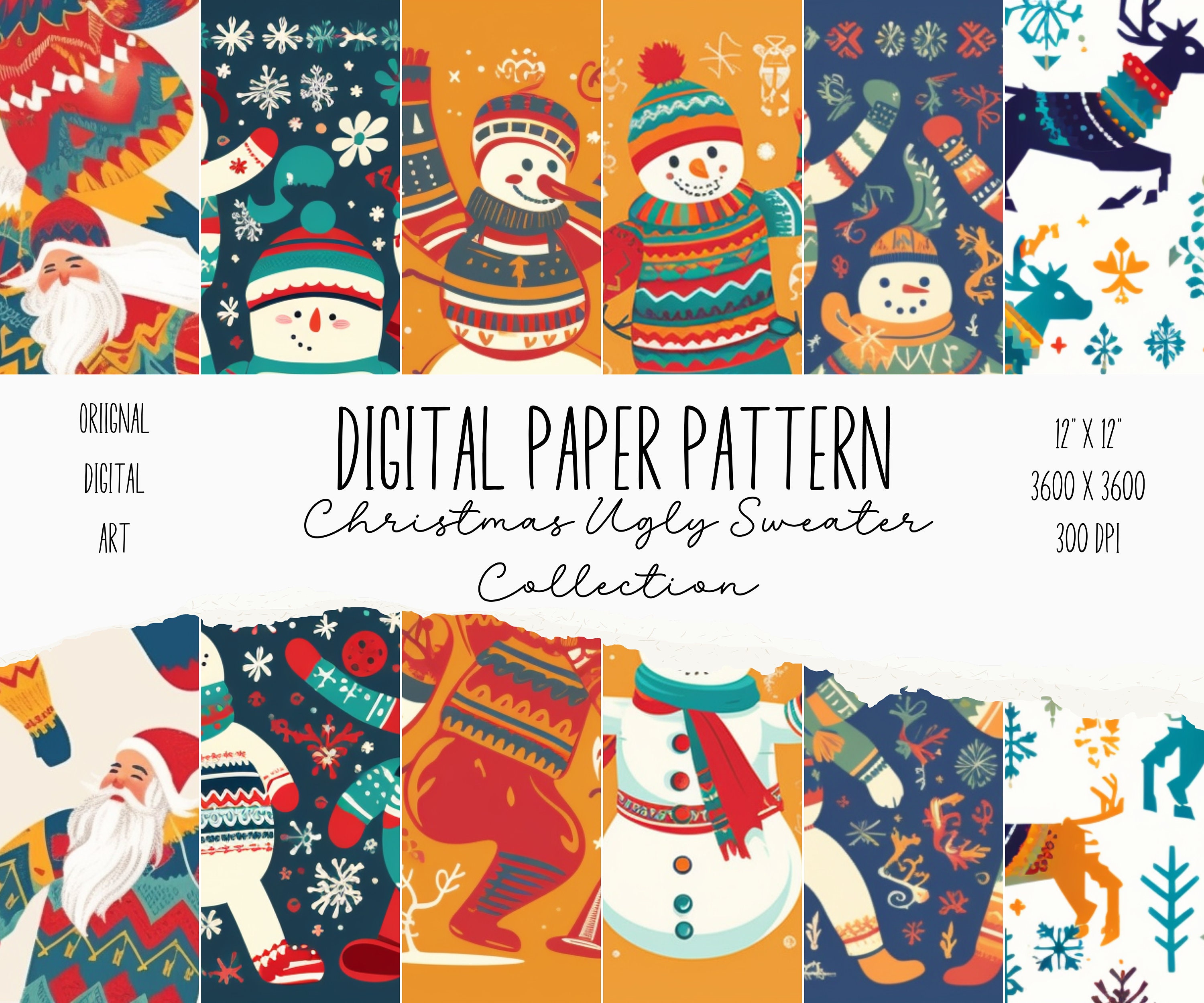 Ugly Christmas Sweater Digital Paper, Ugly Sweaters PNG, Christmas ...