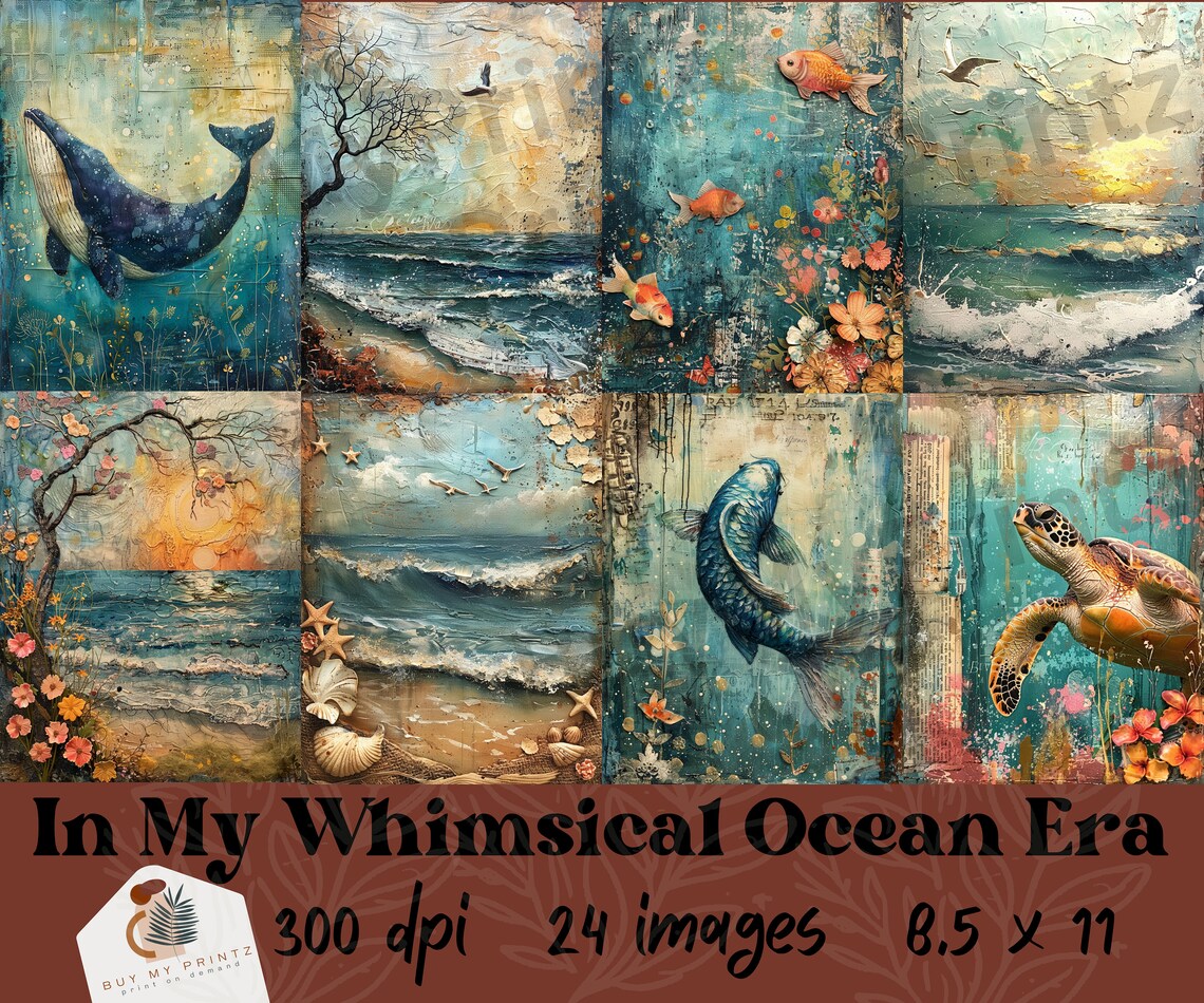 In My Whimsical Ocean Era Sheets, Sea Life Digital Download Paper Set ...