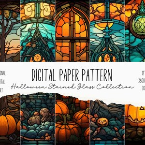 Halloween Stained Glass Digital Paper Set, Stained Glass Halloween ...