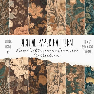 New Cottagecore Digital Paper Set, Forestcore Pattern, Botanical Floral ...