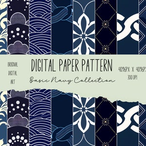Premium Navy Background Digital Papers, Navy Seamless Pattern, Vintage ...