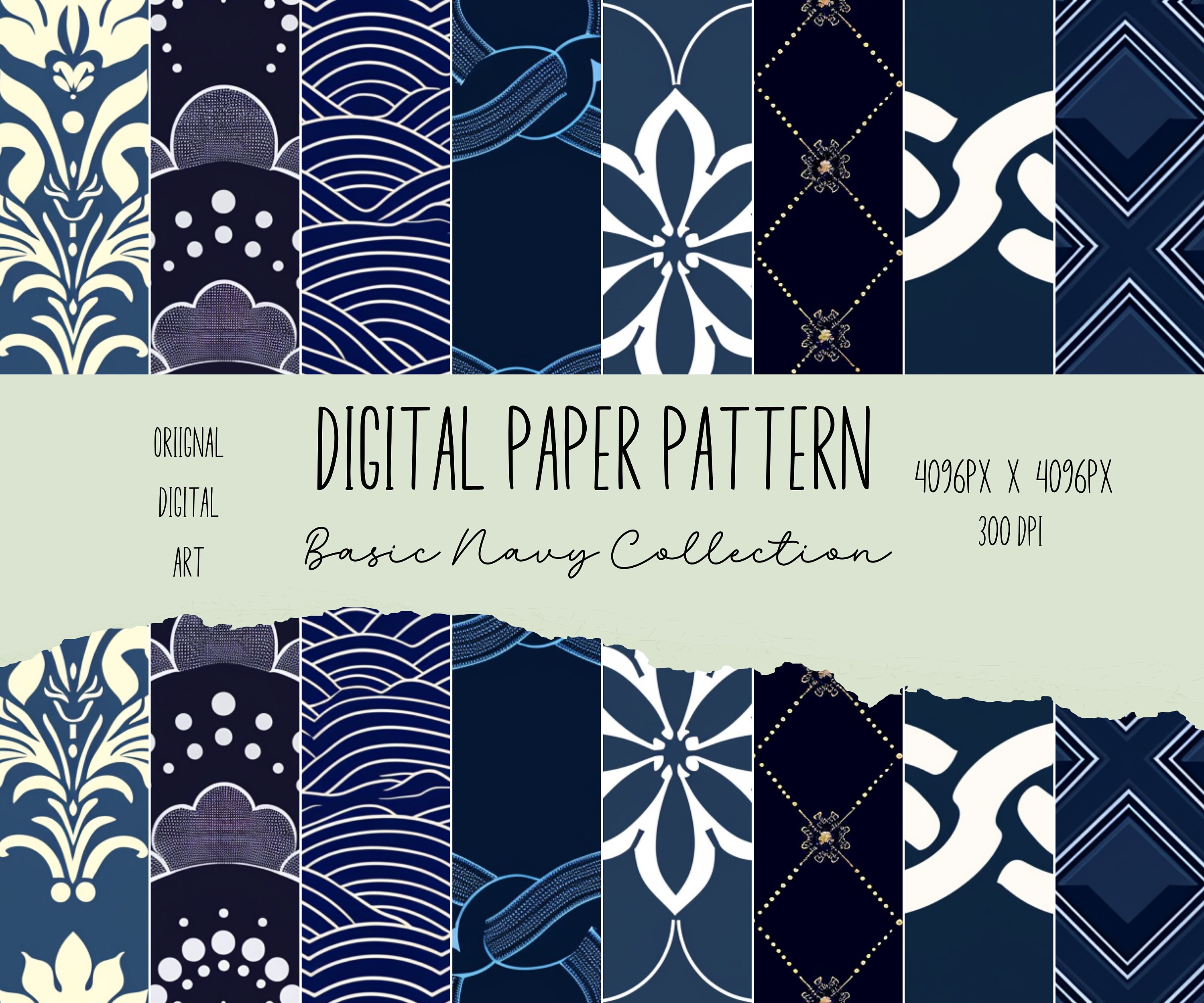 Premium Navy Background Digital Papers, Navy Seamless Pattern, Vintage ...