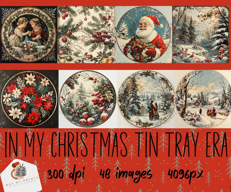 In My Christmas Tin Tray Era Sheets, 48 PNG Graphics, Xmas Greens ...