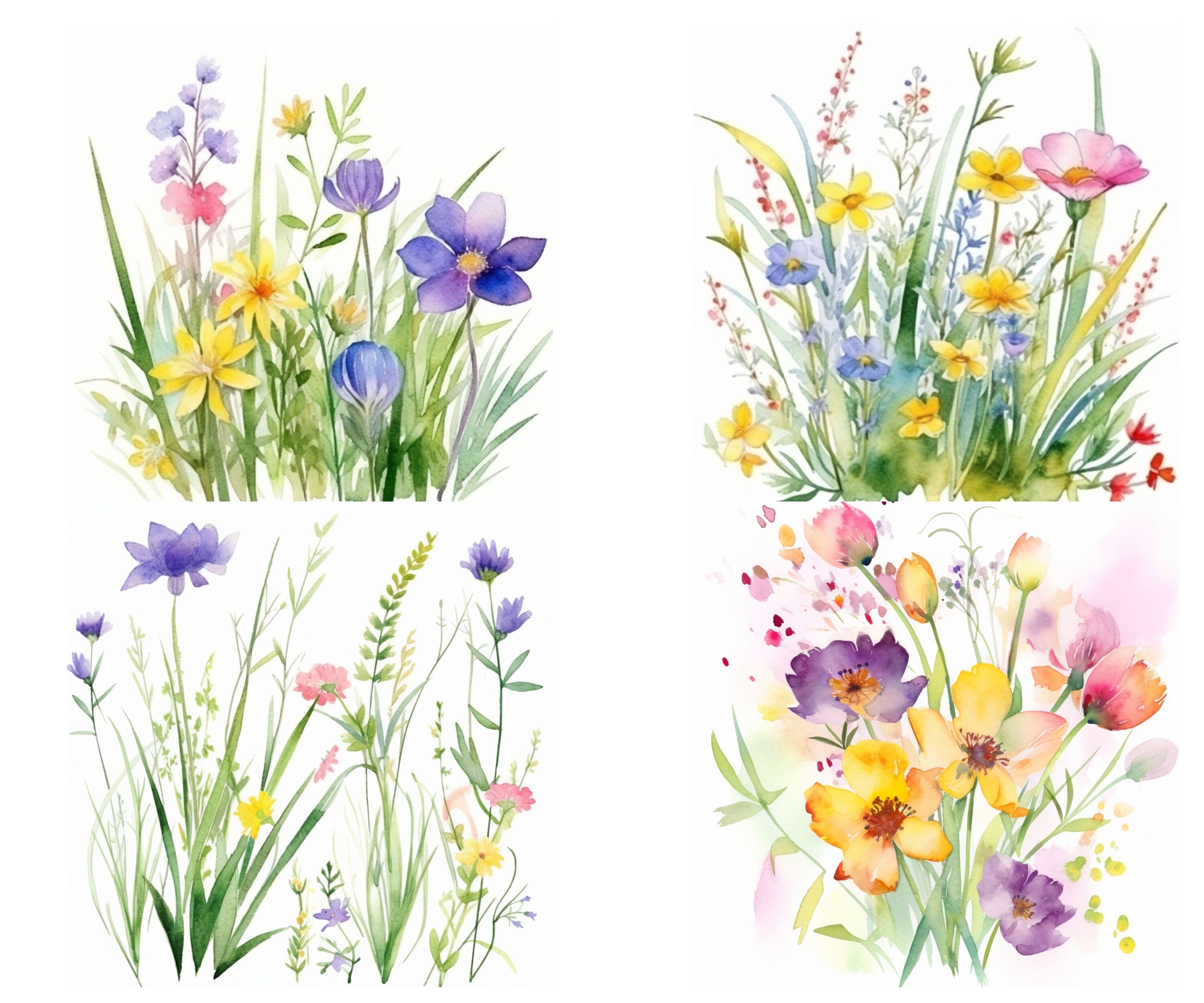 Wildflower Digital Paper Set, Watercolor Flowers Pattern, Wildflower ...